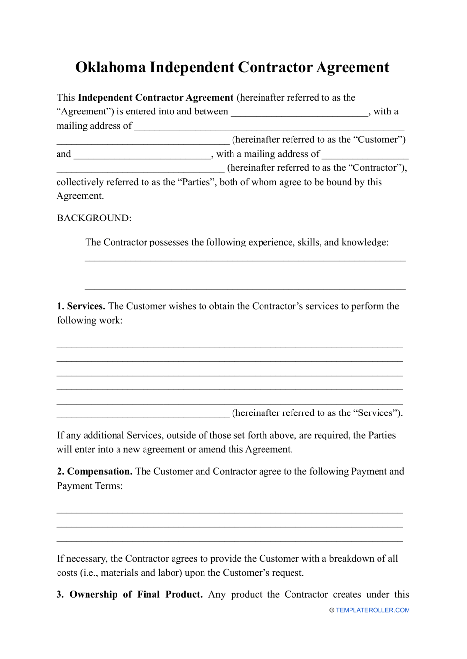 Oklahoma Independent Contractor Agreement Template - Fill Out, Sign ...