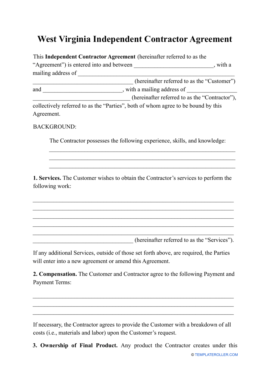 West Virginia Independent Contractor Agreement Template - Fill Out ...