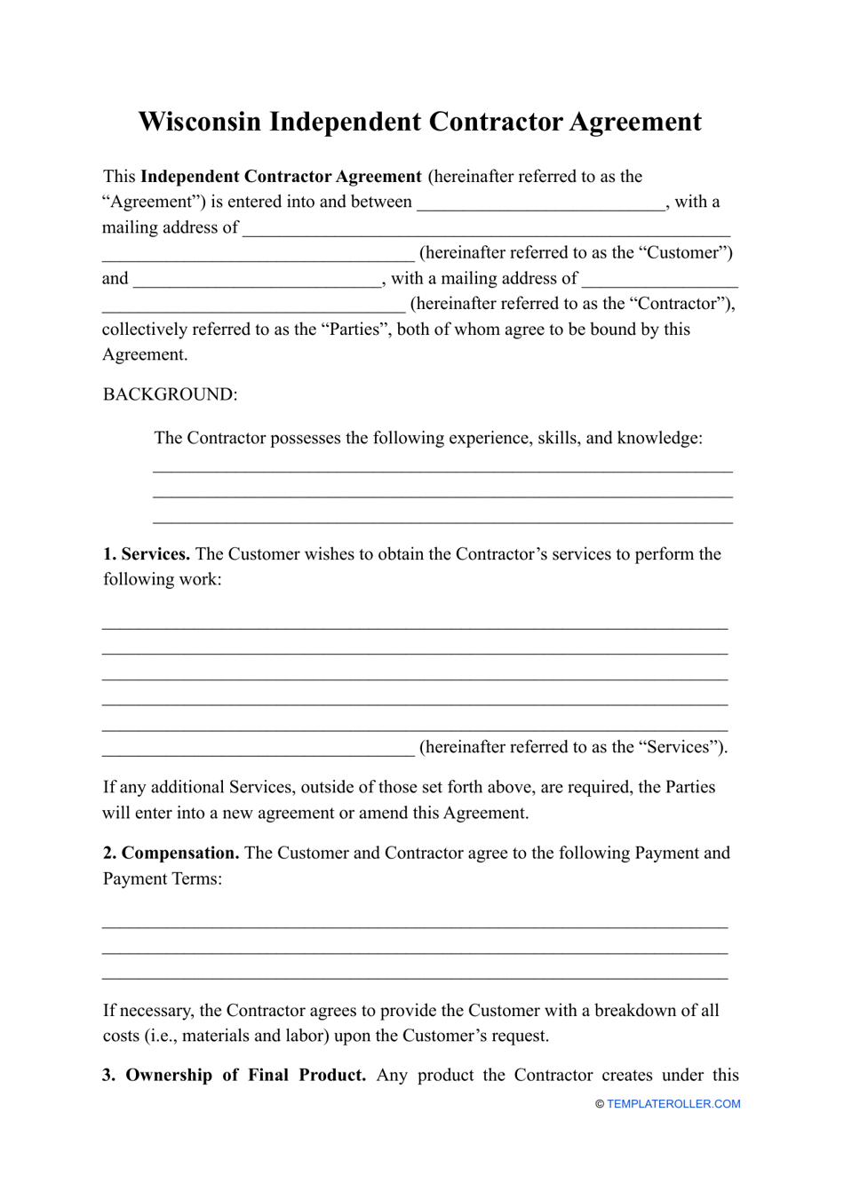 Wisconsin Independent Contractor Agreement Template - Fill Out, Sign ...