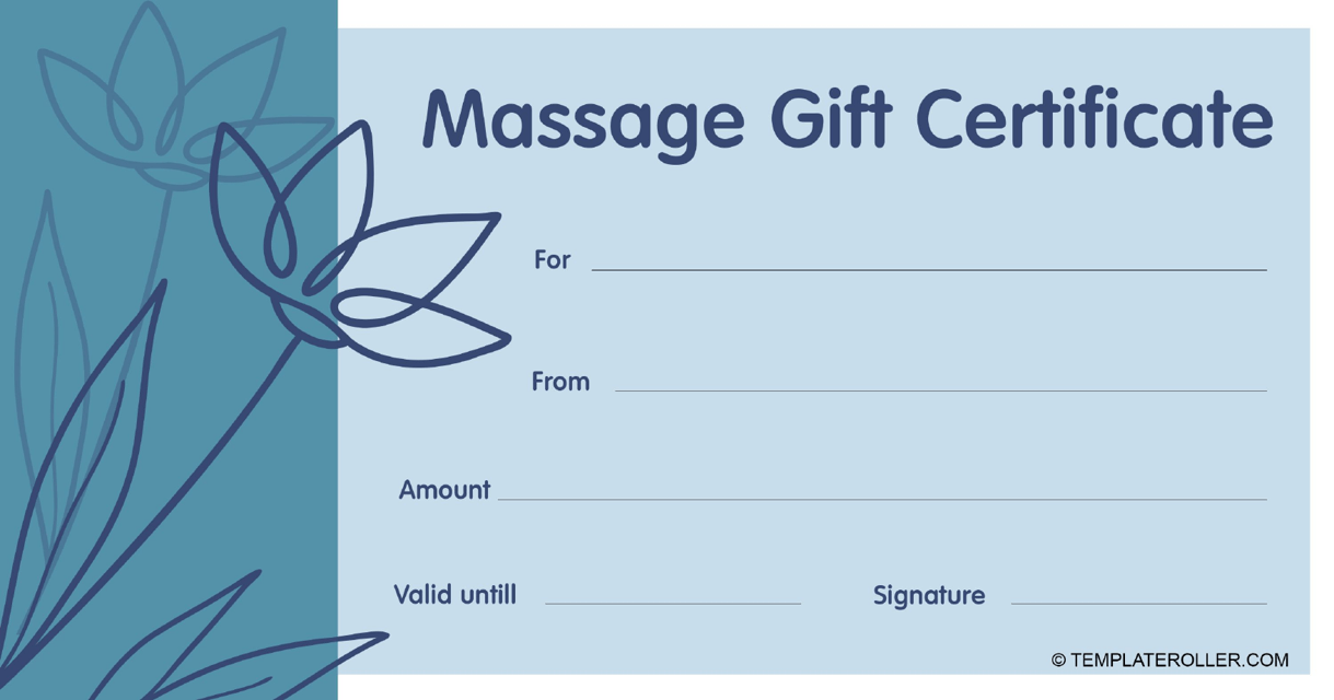 Massage Gift Certificate Template Blue Download Printable PDF
