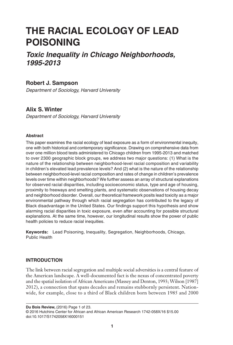 The Racial Ecology of Lead Poisoning: Toxic Inequality in Chicago ...