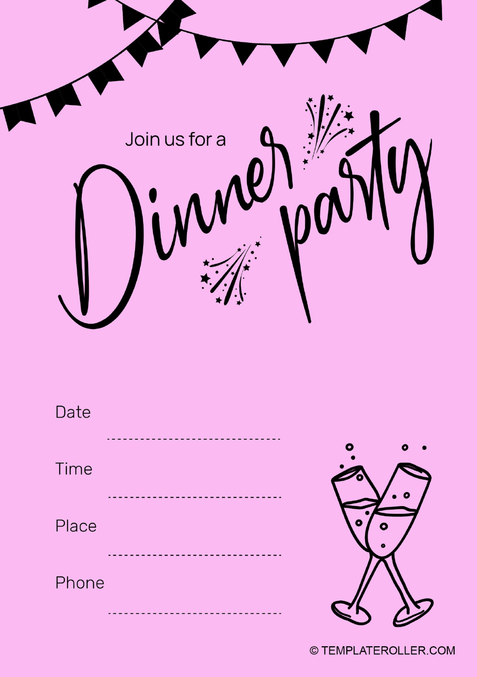 Dinner Invitation Template - Pink Download Printable PDF | Templateroller