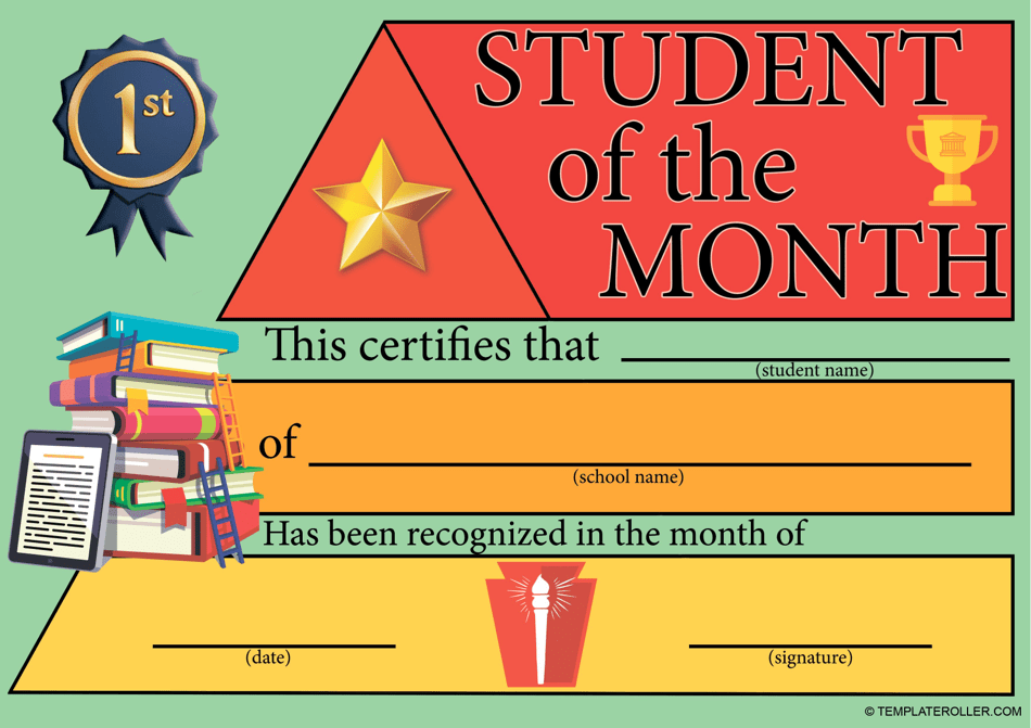 Student of the Month Certificate Template - Green Download Printable ...