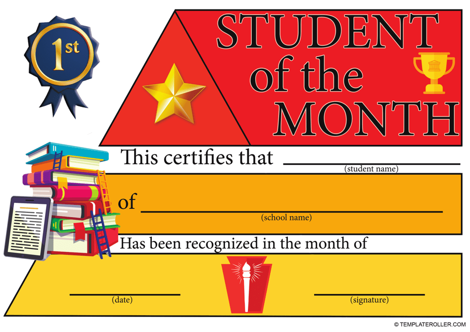 Student of the Month Certificate Template - White Download Printable ...