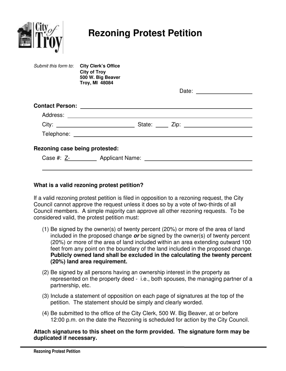 City of Troy, Michigan Rezoning Protest Petition - Fill Out, Sign ...
