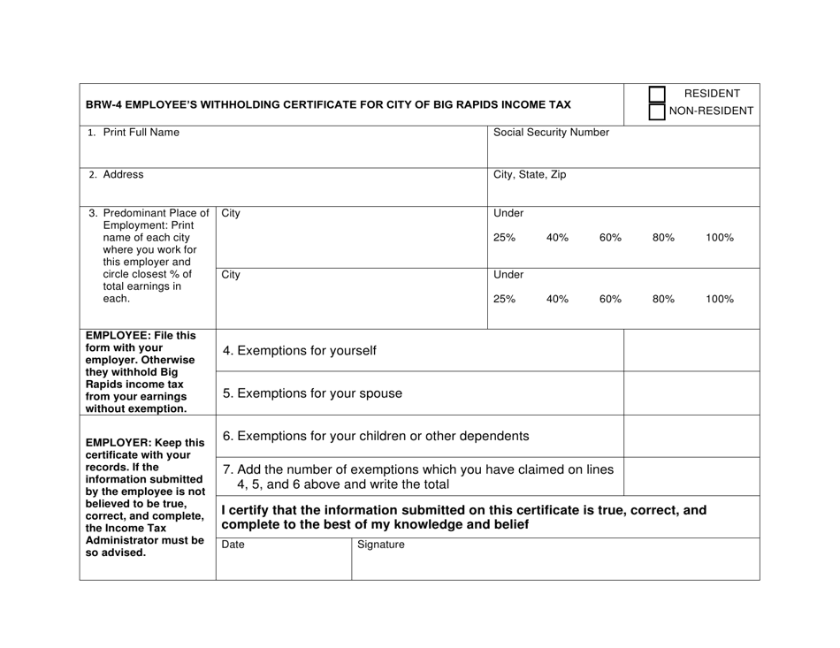 Form BRW-4 - Fill Out, Sign Online and Download Printable PDF, City of ...