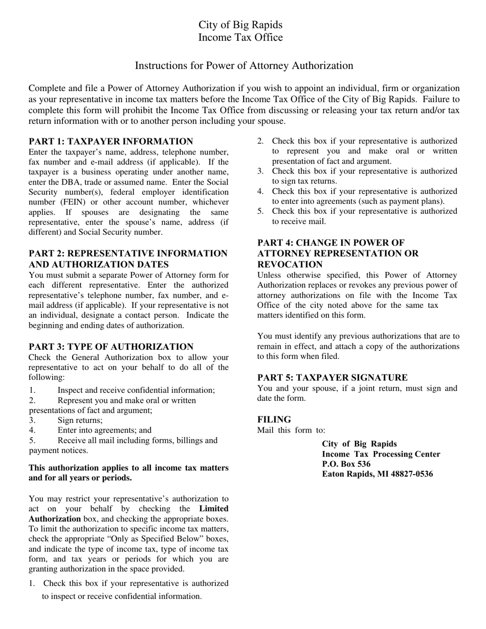City of Big Rapids, Michigan Power of Attorney Authorization - Fill Out ...