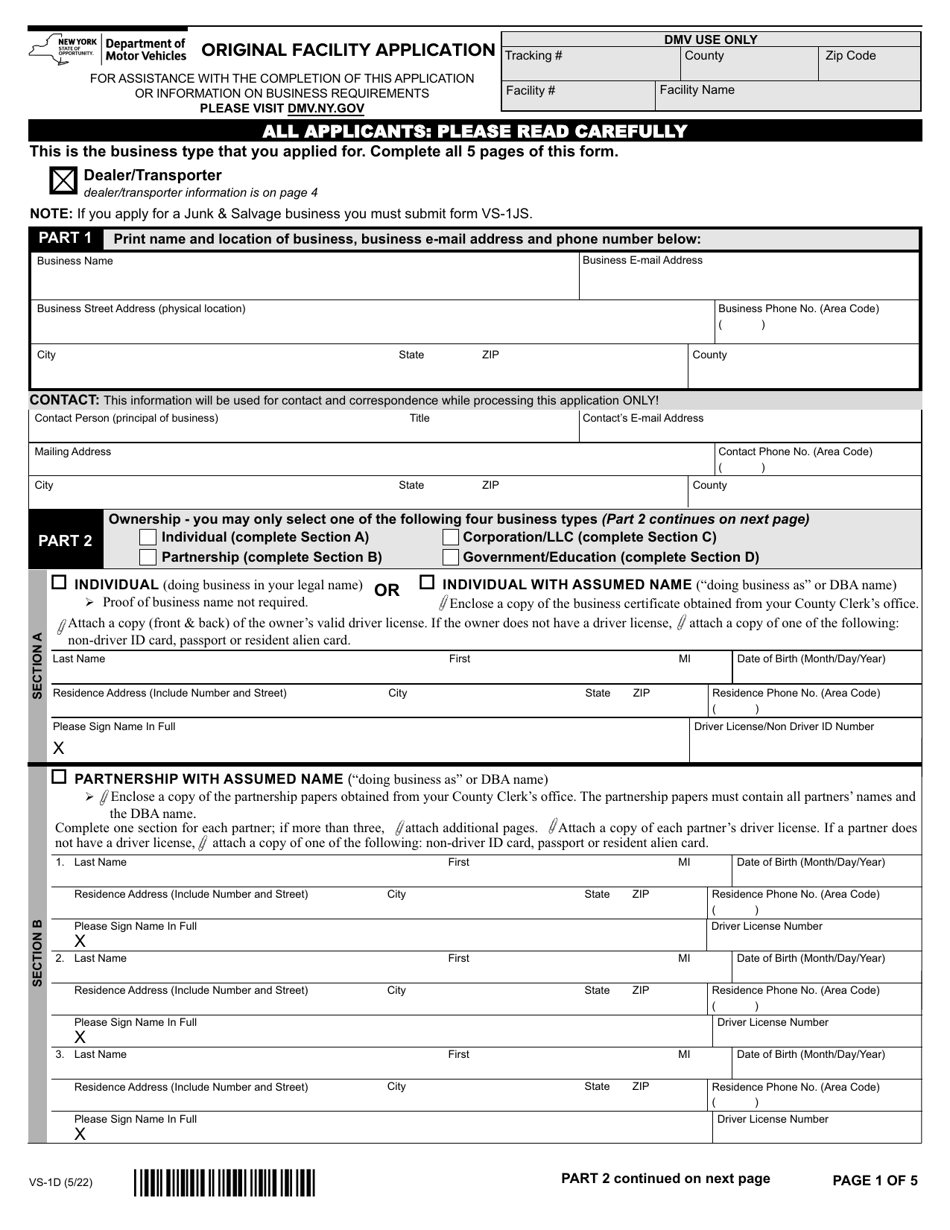 Form VS-1D - Fill Out, Sign Online and Download Fillable PDF, New York ...