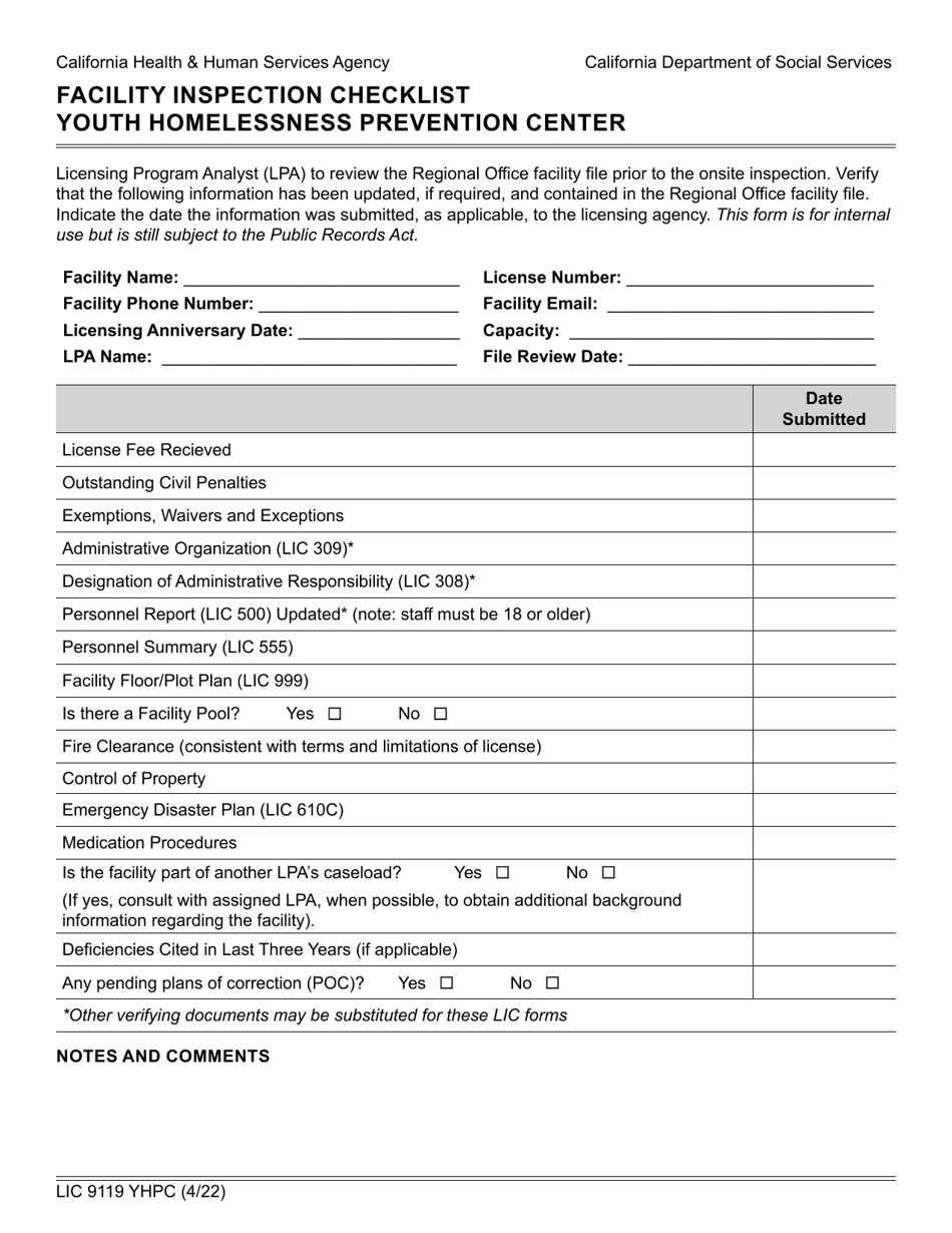 Form LIC9119 YHPC - Fill Out, Sign Online and Download Fillable PDF ...