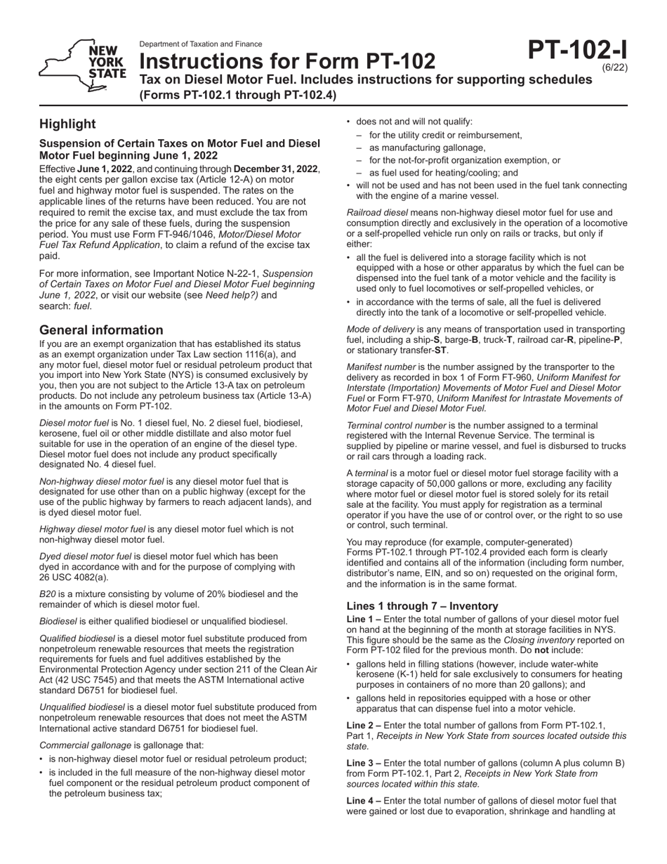 Download Instructions for Form PT-102 Tax on Diesel Motor Fuel PDF ...