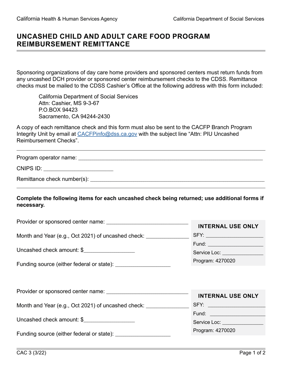 Form CAC3 - Fill Out, Sign Online and Download Fillable PDF, California ...