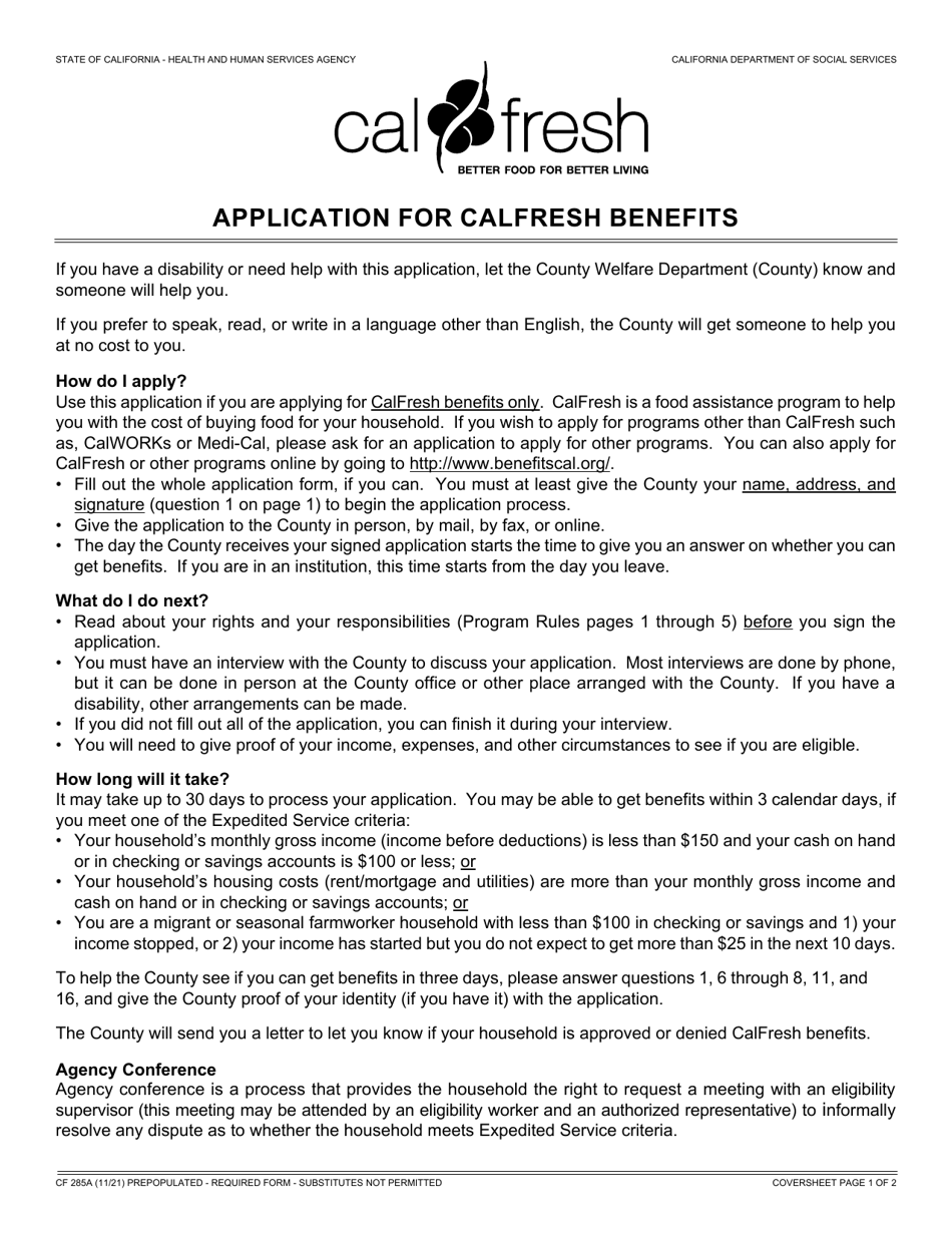 Form CF285A - Fill Out, Sign Online and Download Fillable PDF ...