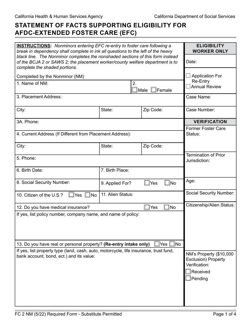 Form FC2 NM Download Fillable PDF or Fill Online Statement of Facts Supporting Eligibility for ...