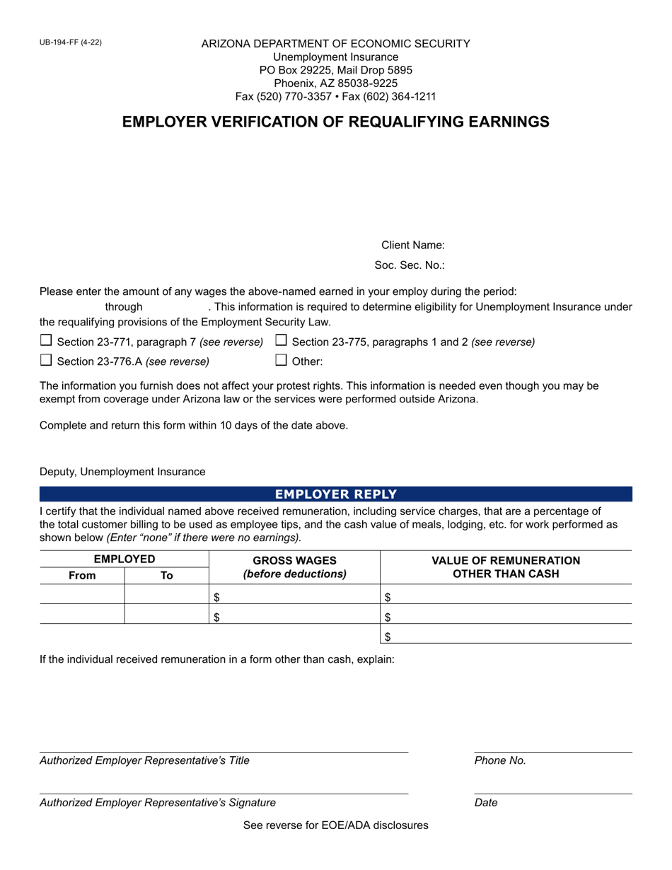 Form UB-194-FF - Fill Out, Sign Online and Download Fillable PDF ...