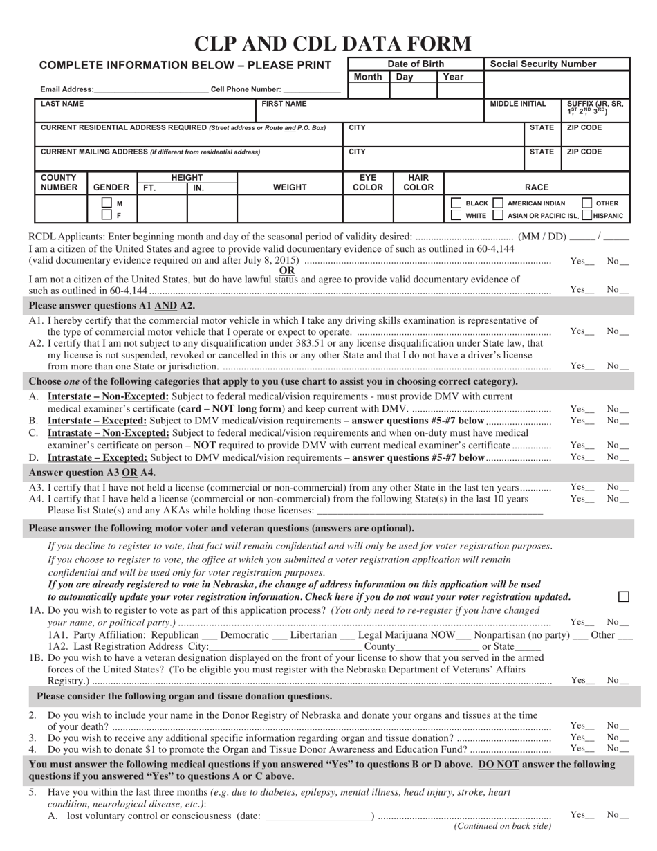 Form DMV06-105 Download Printable PDF or Fill Online Clp and Cdl Data ...
