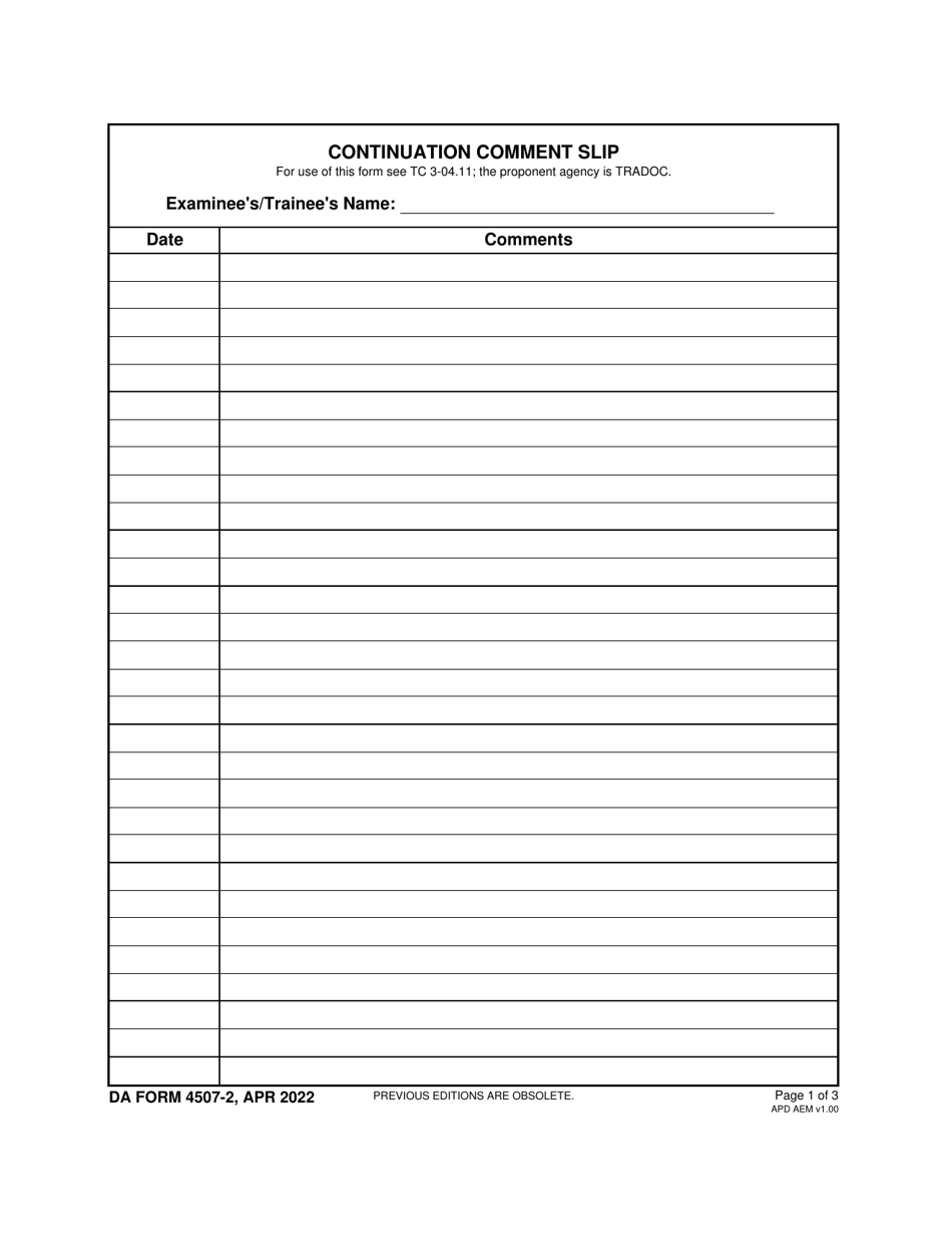 DA Form 4507-2 Download Fillable PDF or Fill Online Continuation ...