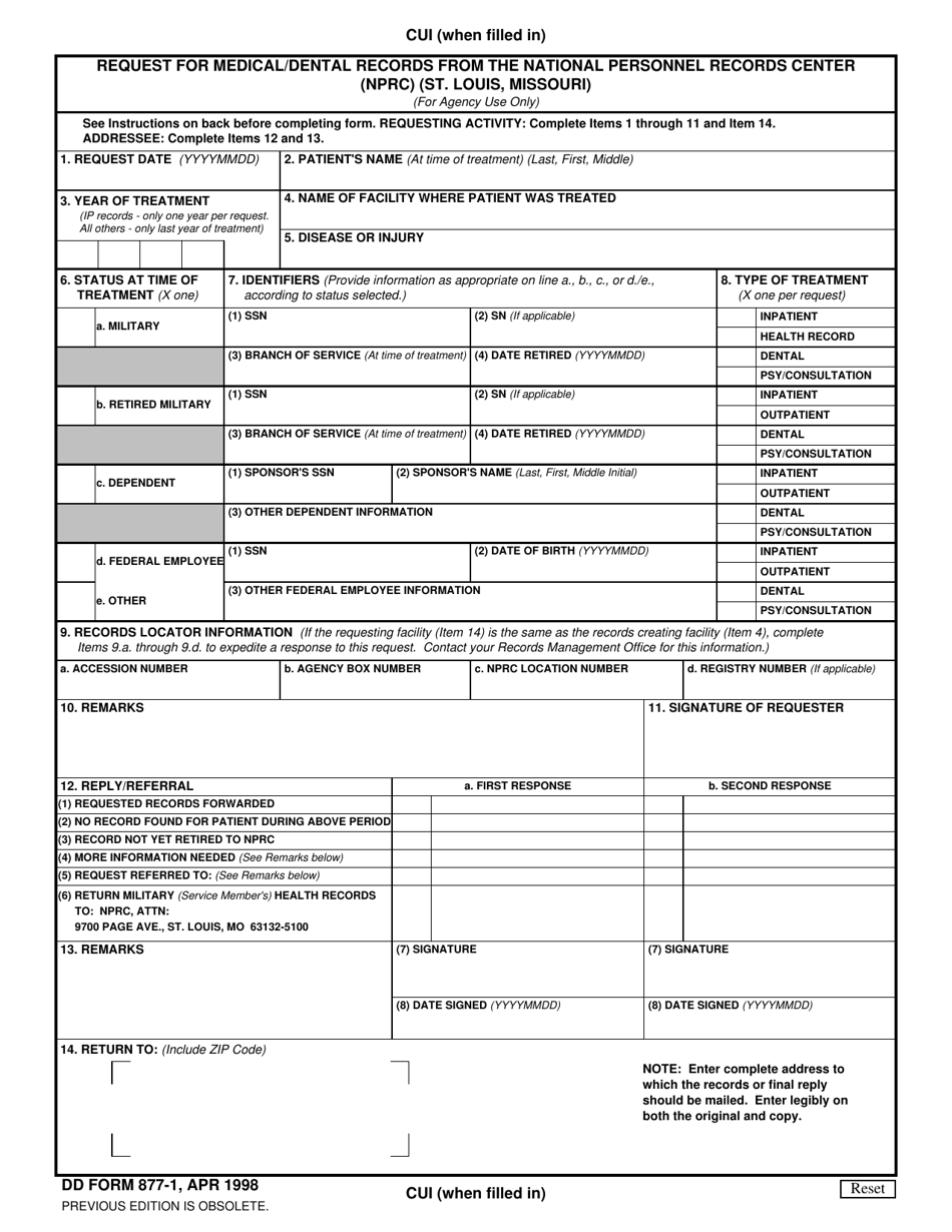 DD Form 877-1 - Fill Out, Sign Online and Download Fillable PDF ...