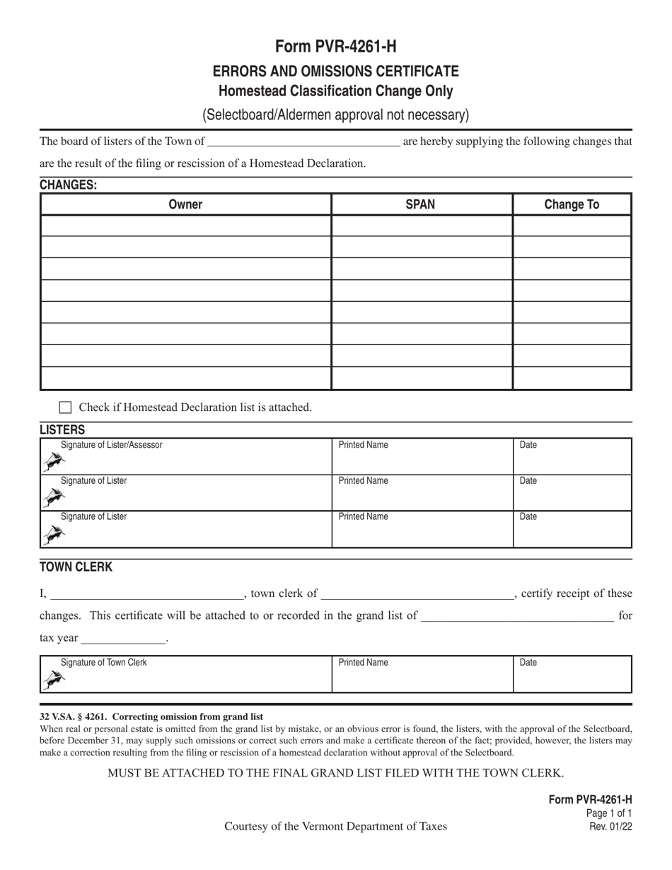 Form PVR-4261-H Download Printable PDF or Fill Online Errors and ...
