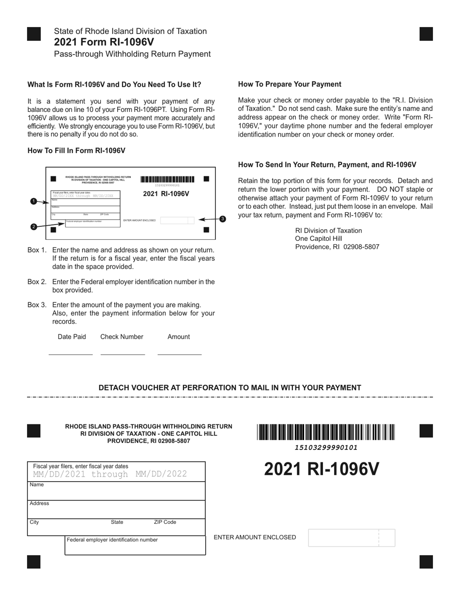 Form RI-1096V - 2021 - Fill Out, Sign Online and Download Fillable PDF ...