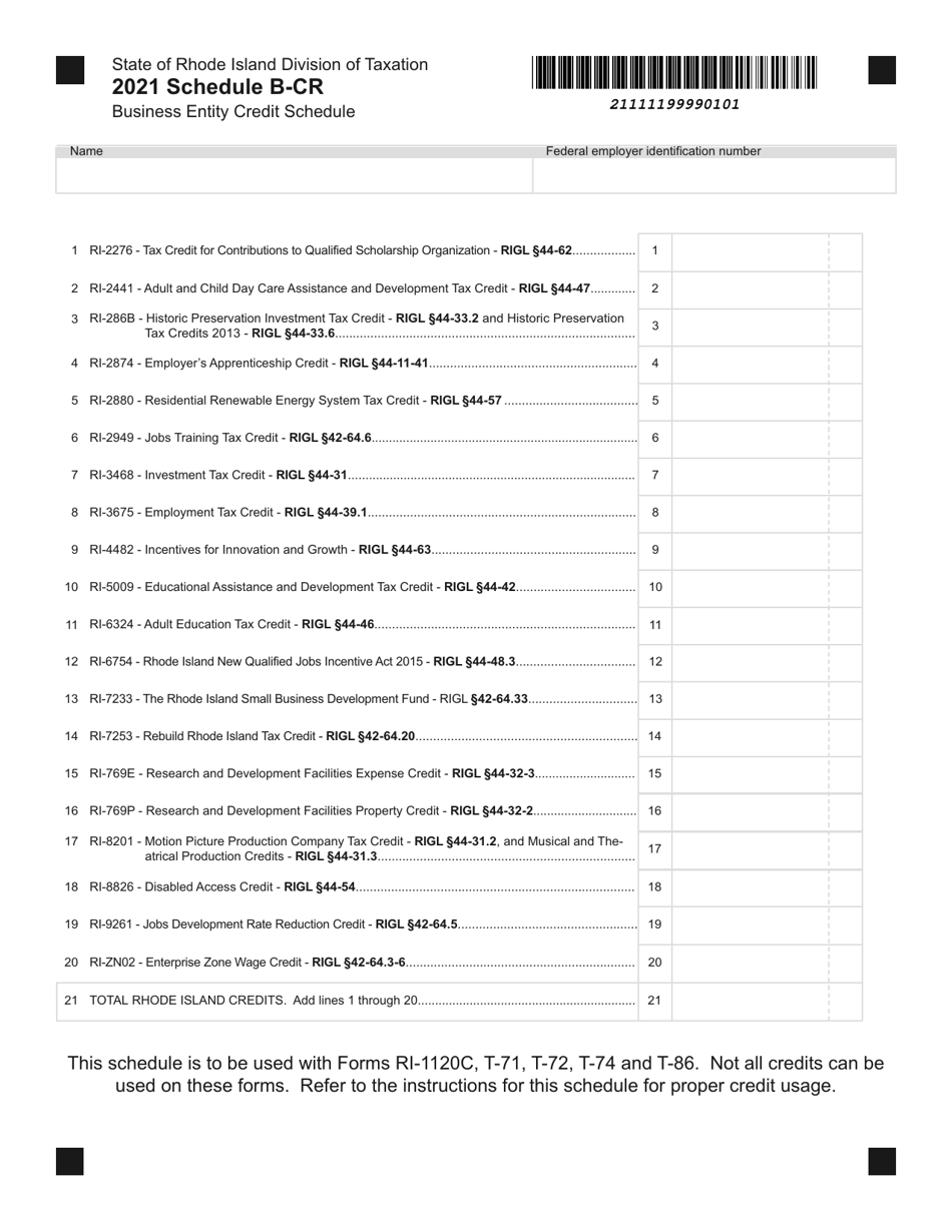 2021 Rhode Island Business Entity Credit Schedule - Fill Out, Sign ...