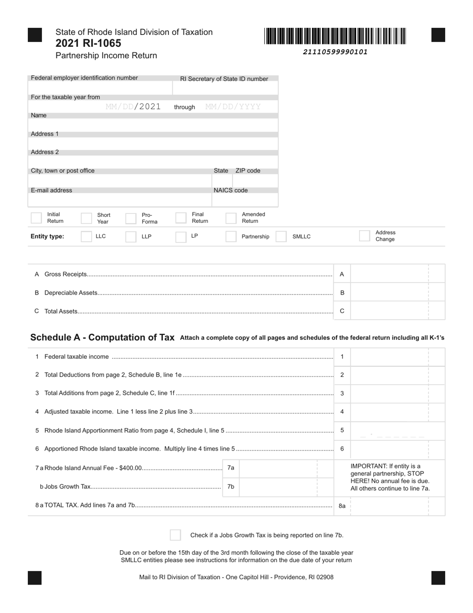 Form RI-1065 - 2021 - Fill Out, Sign Online and Download Fillable PDF, Rhode Island | Templateroller