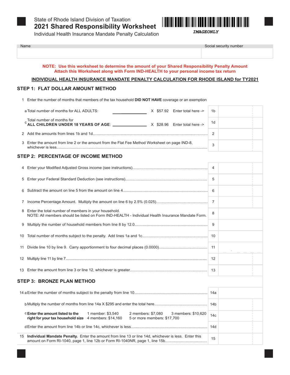 2021 Rhode Island Shared Responsibility Worksheet Download Printable PDF | Templateroller