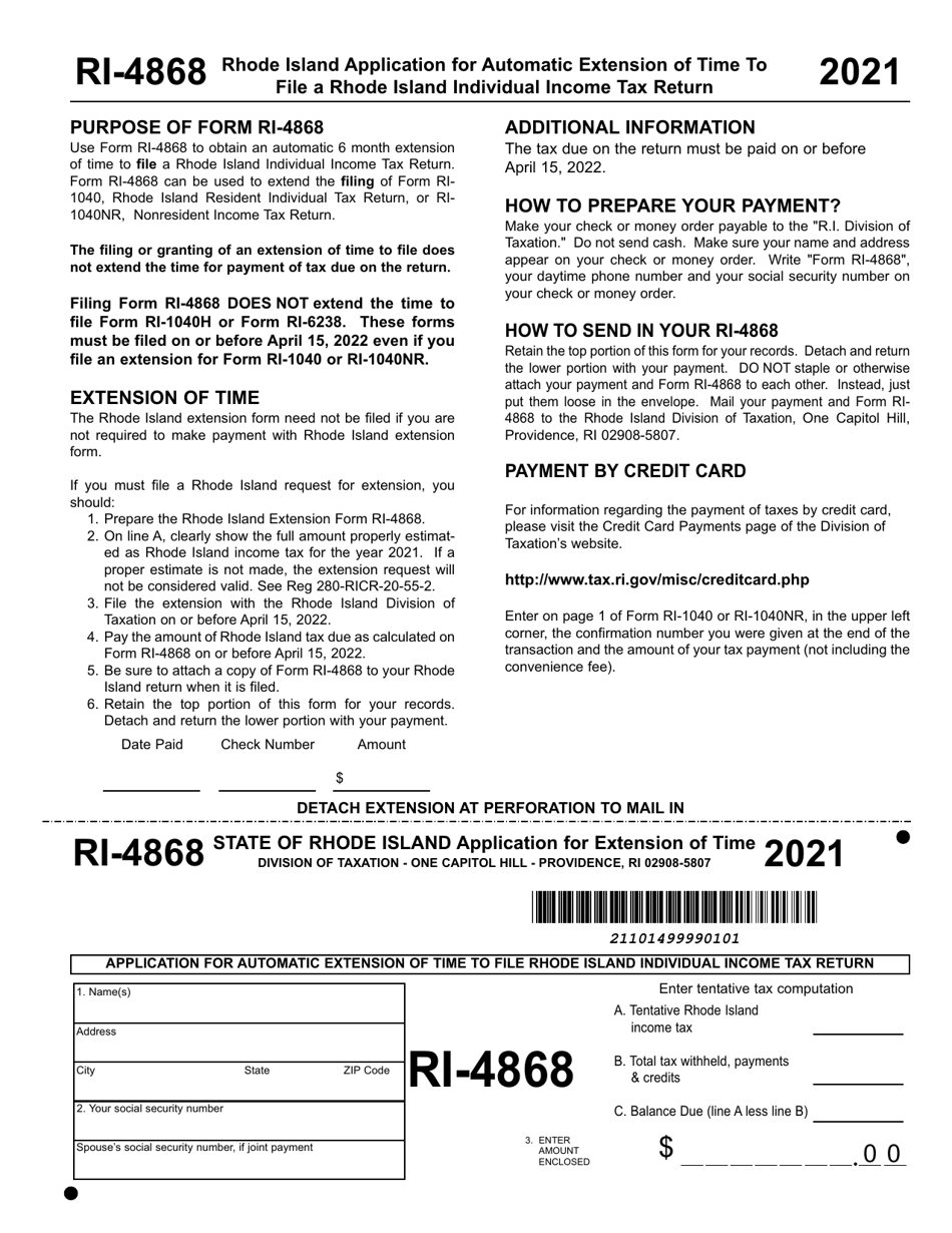 Form RI-4868 - 2021 - Fill Out, Sign Online and Download Fillable PDF ...