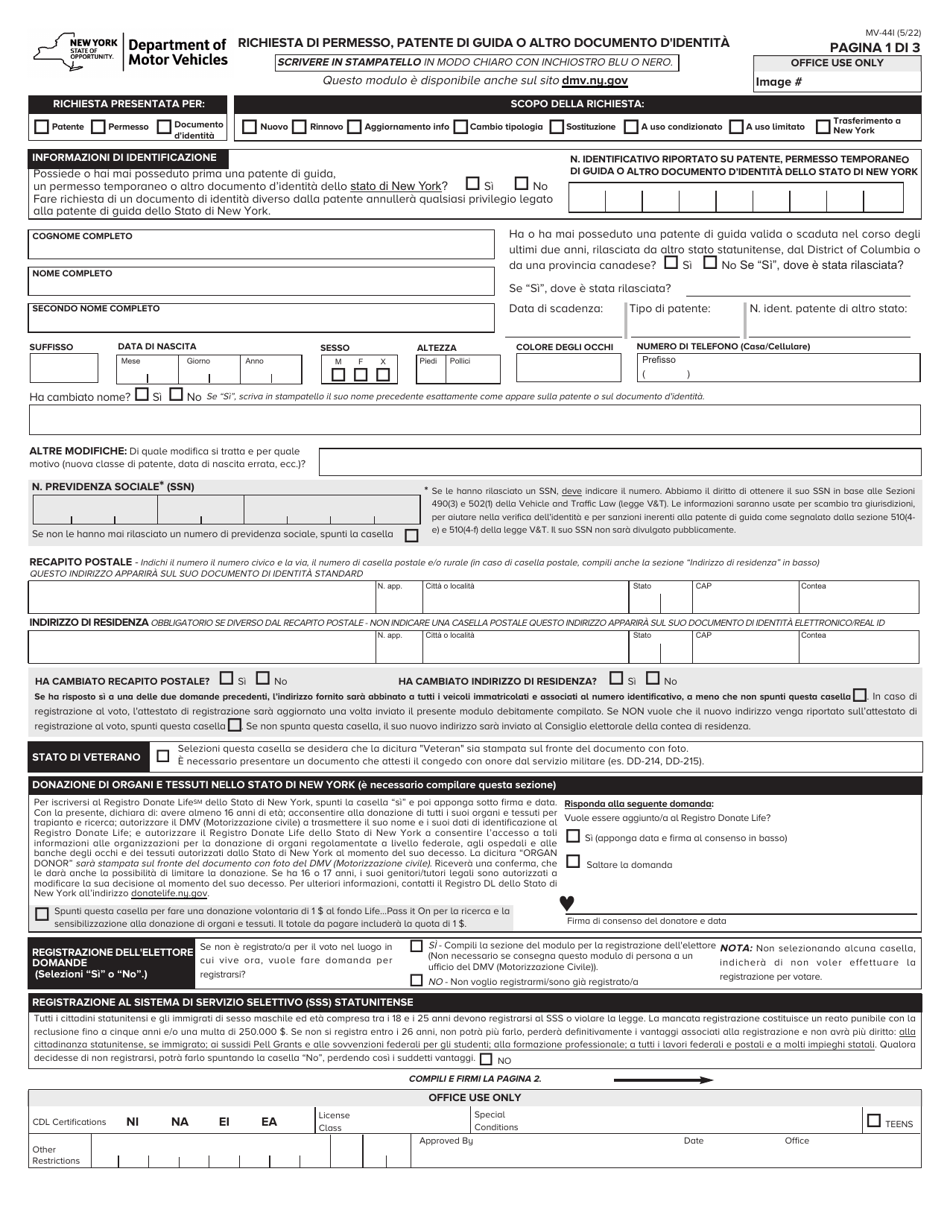 Form MV-44I Download Fillable PDF or Fill Online Application for Permit ...