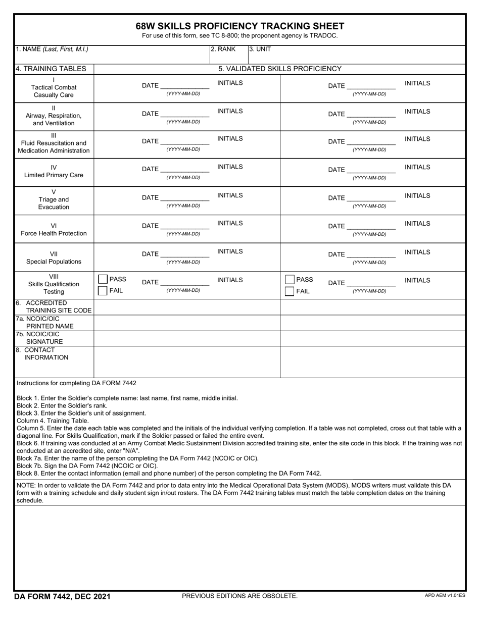 DA Form 7442 - Fill Out, Sign Online and Download Fillable PDF ...