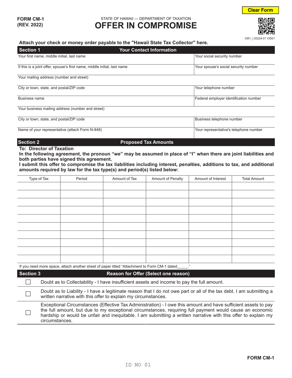 Form CM-1 Download Fillable PDF or Fill Online Offer in Compromise ...
