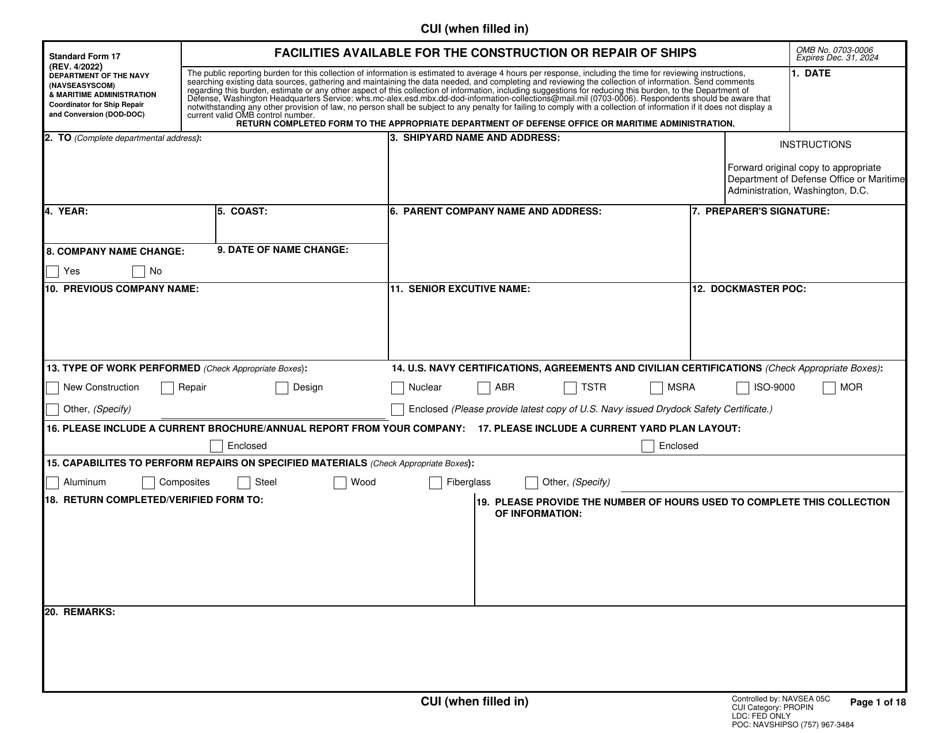 Form SF-17 - Fill Out, Sign Online and Download Fillable PDF ...