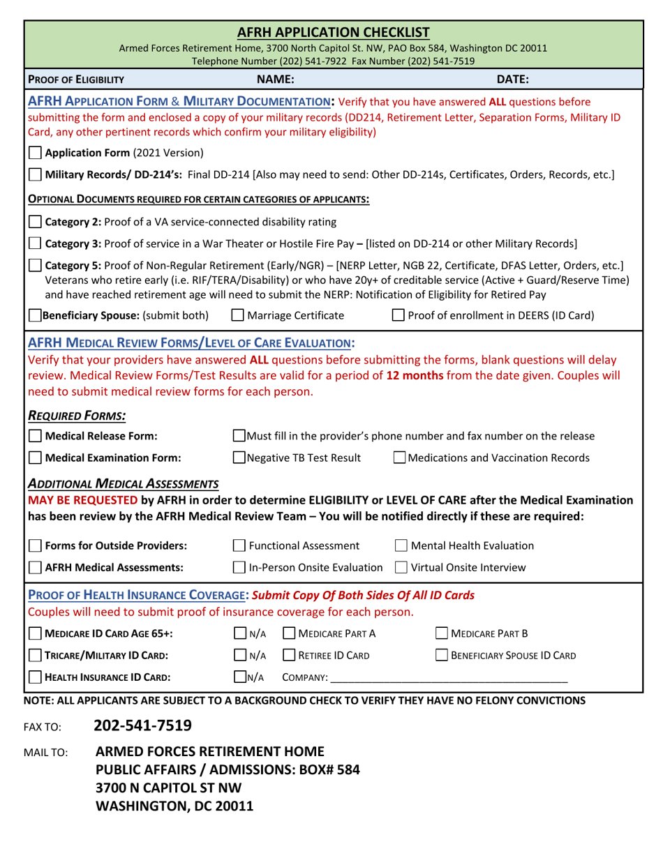 Afrh Application Checklist - Fill Out, Sign Online and Download PDF ...