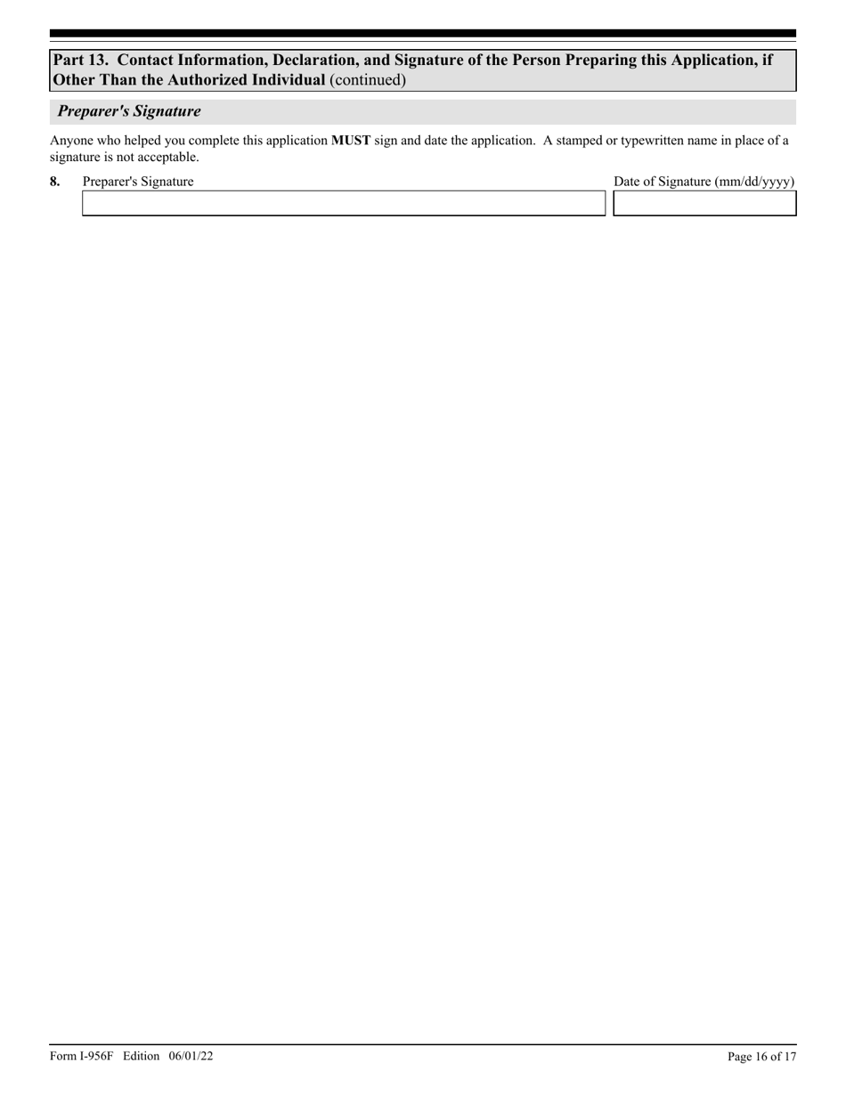 USCIS Form I-956F - Fill Out, Sign Online and Download Fillable PDF | Templateroller