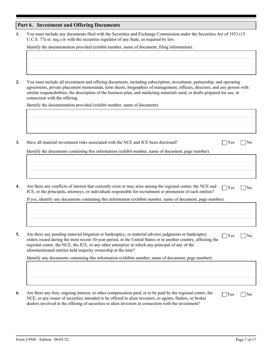 USCIS Form I-956F - Fill Out, Sign Online and Download Fillable PDF | Templateroller