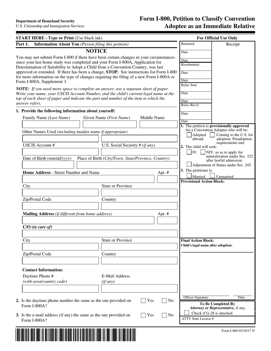 USCIS Form I-800 - Fill Out, Sign Online and Download Fillable PDF ...