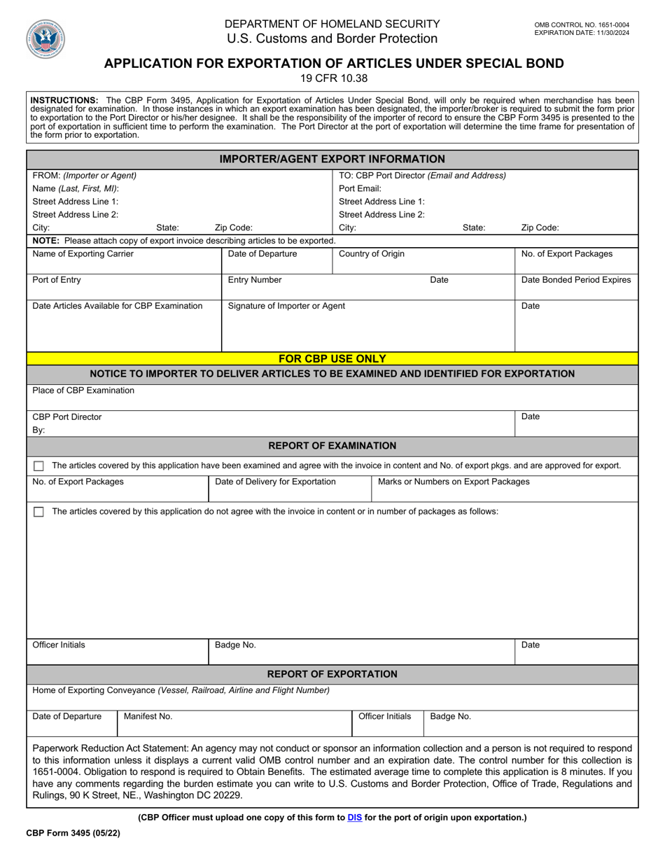 CBP Form 3495 Download Fillable PDF or Fill Online Application for ...