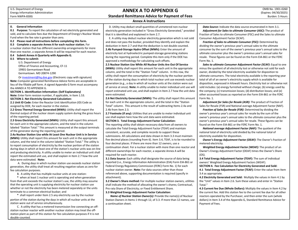 Download Instructions for Form NWPA-830G Appendix G Annex a - Standard Remittance Advice for ...