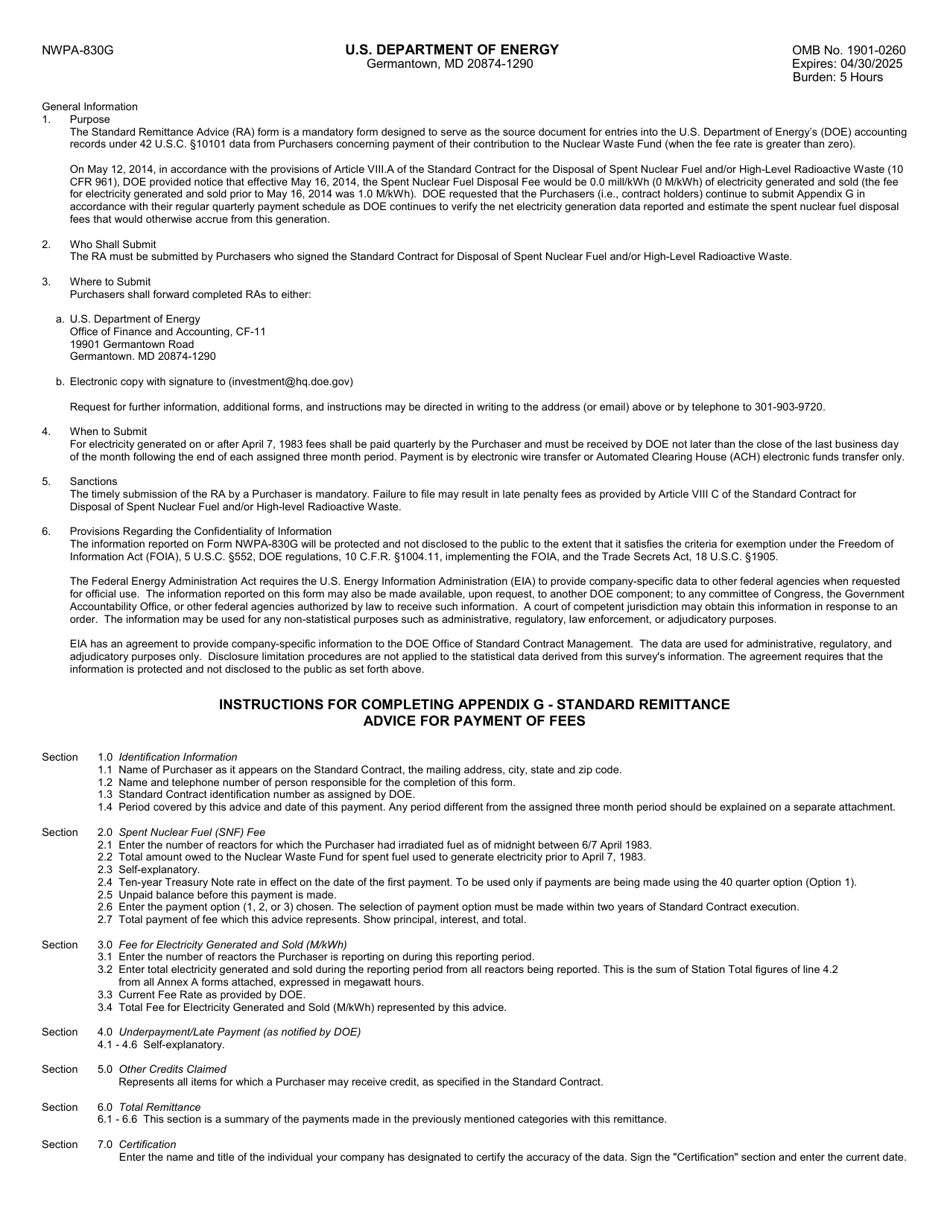 Download Instructions for Form NWPA-830G Appendix G Standard Remittance Advice for Payment of ...
