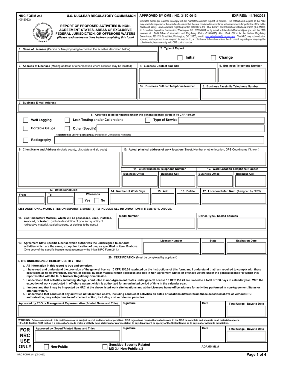 NRC Form 241 - Fill Out, Sign Online and Download Fillable PDF ...