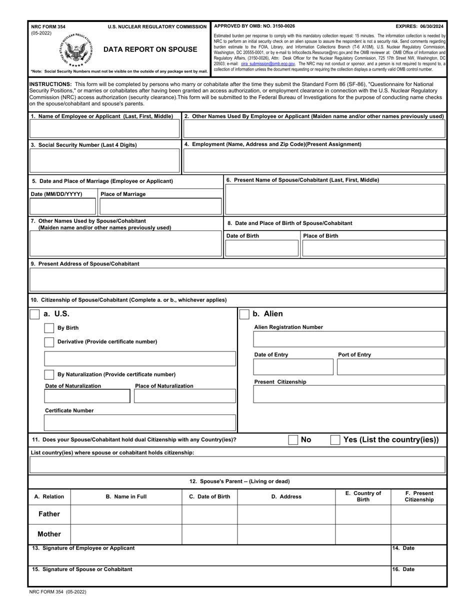 NRC Form 354 - Fill Out, Sign Online and Download Fillable PDF ...