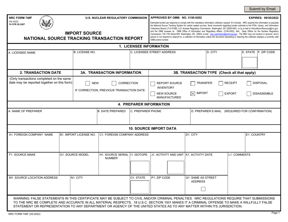 NRC Form 748F Download Fillable PDF or Fill Online National Source ...