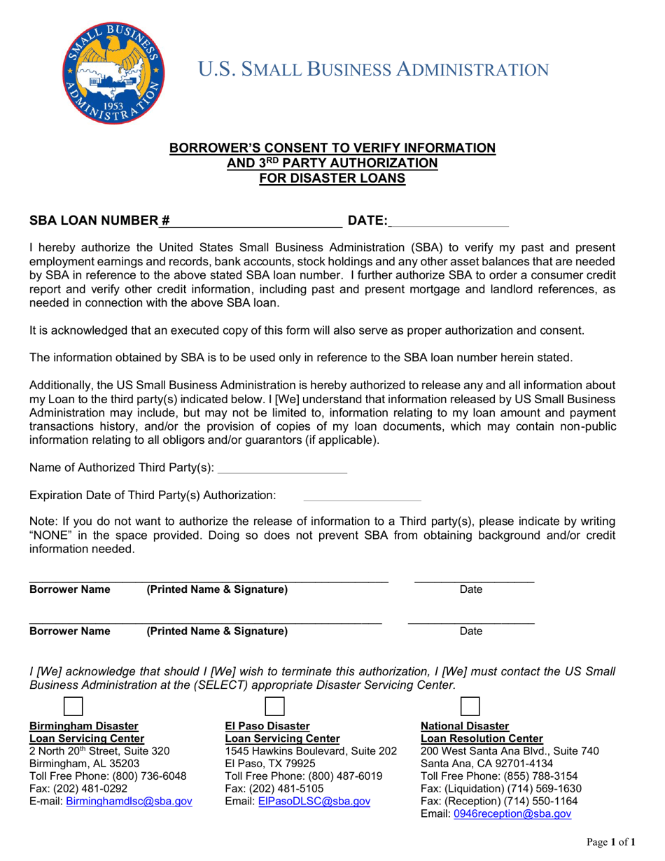 Borrower's Consent to Verify Information and 3rd Party Authorization ...