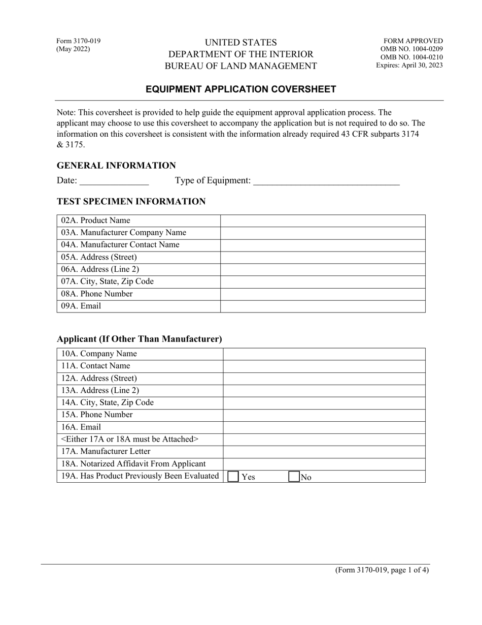 Form 3170-019 - Fill Out, Sign Online and Download Fillable PDF ...