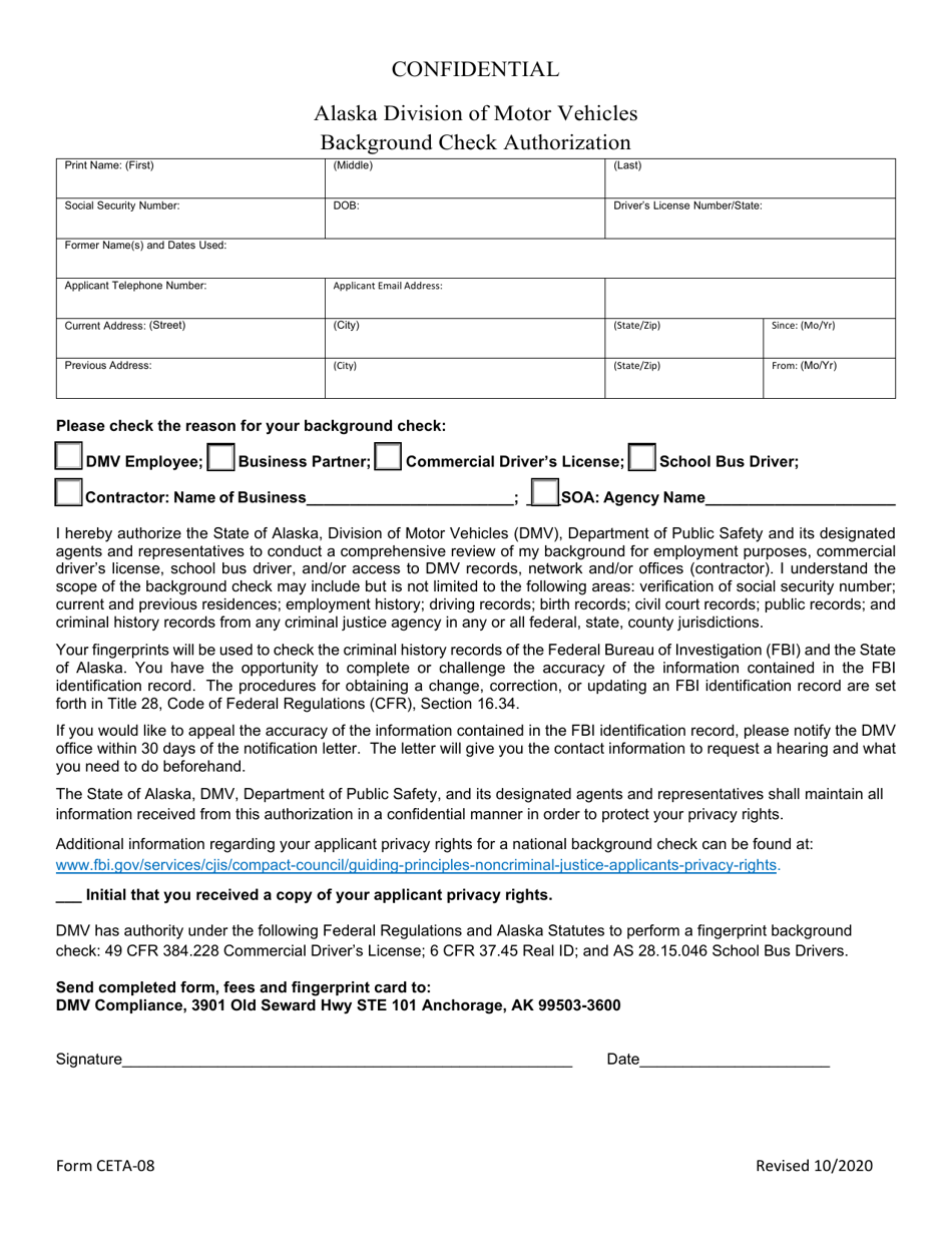 Form CETA-08 Download Fillable PDF or Fill Online Background Check ...