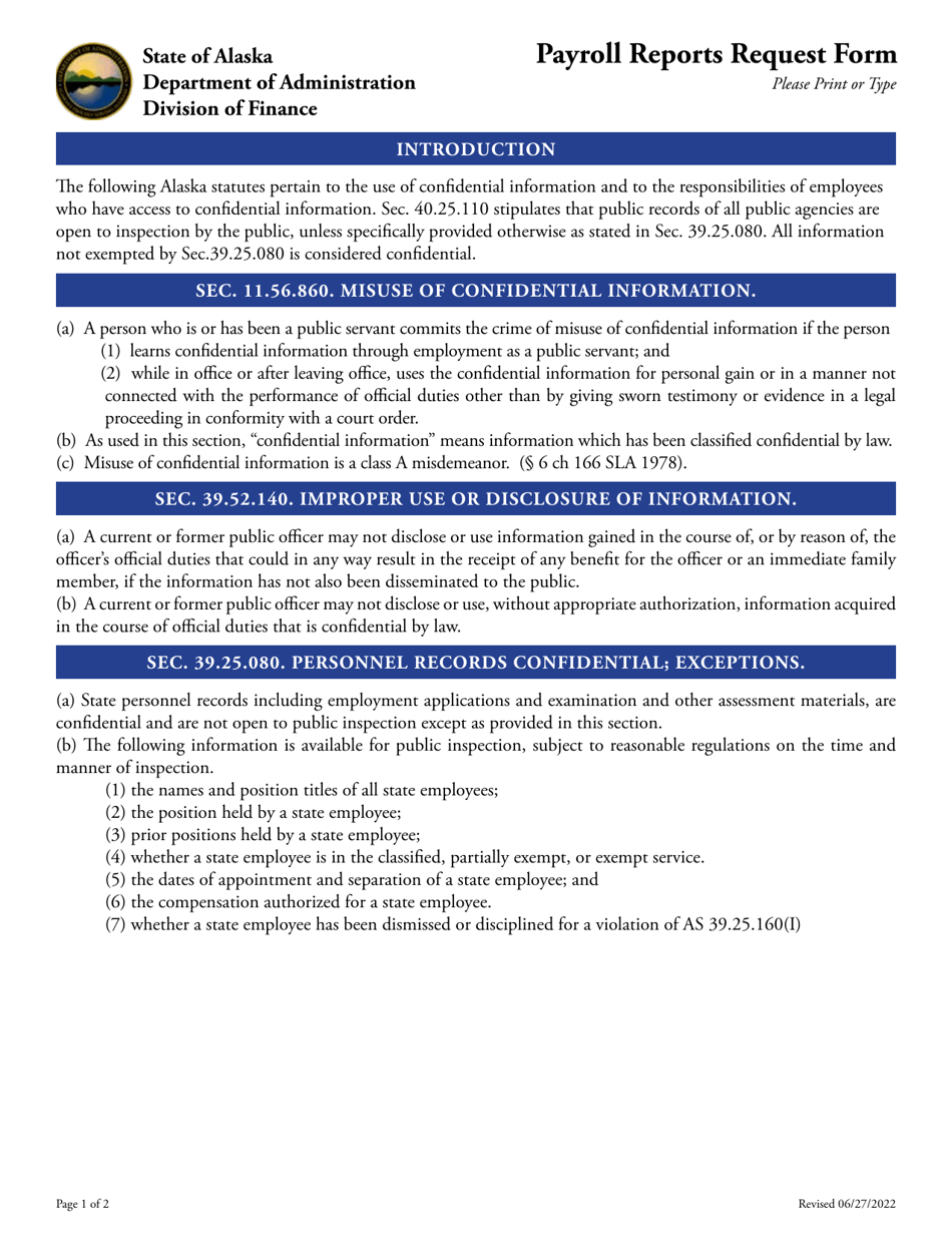 Alaska Payroll Reports Request Form Download Fillable PDF 2017 — 2024 ...