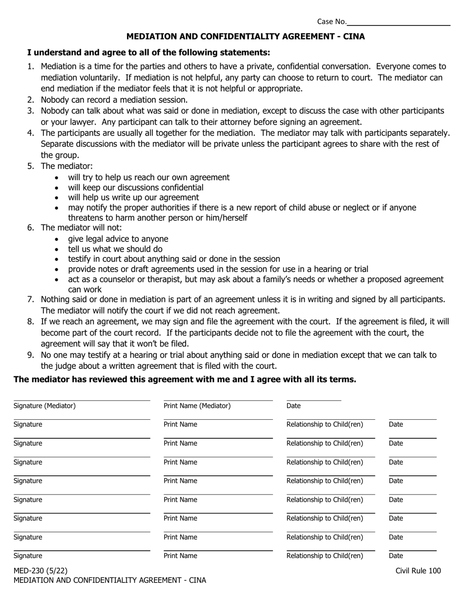 Form MED-230 Download Fillable PDF or Fill Online Mediation and ...