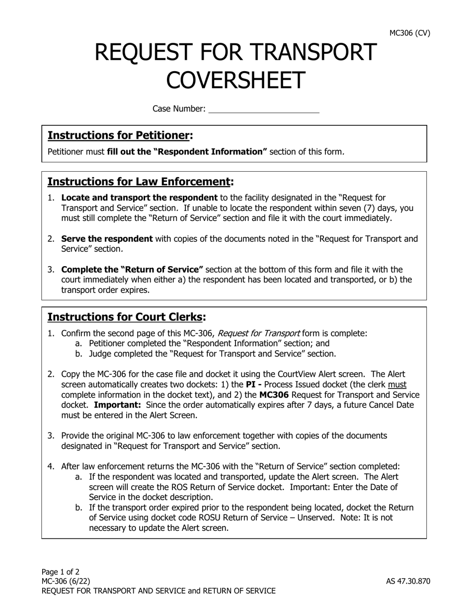 Form MC-306 Download Fillable PDF or Fill Online Request for Transport ...