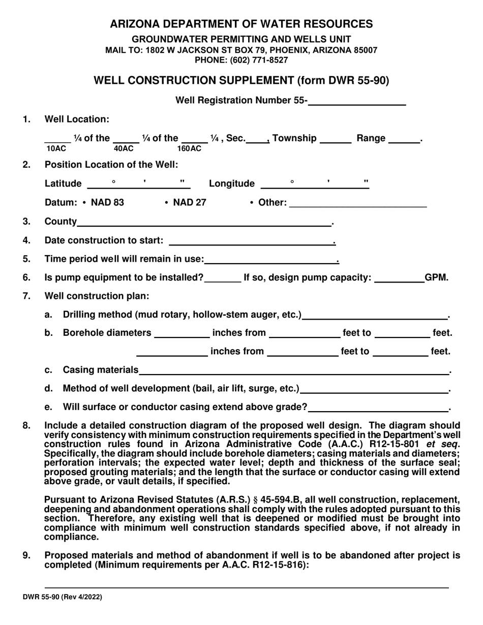 Form DWR55-90 - Fill Out, Sign Online and Download Printable PDF ...