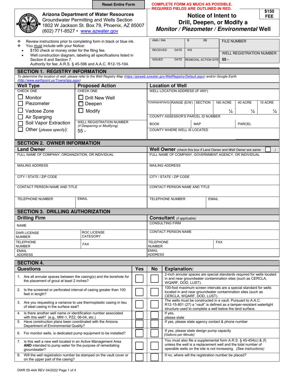 Form DWR55-44A Download Fillable PDF or Fill Online Notice of Intent to ...