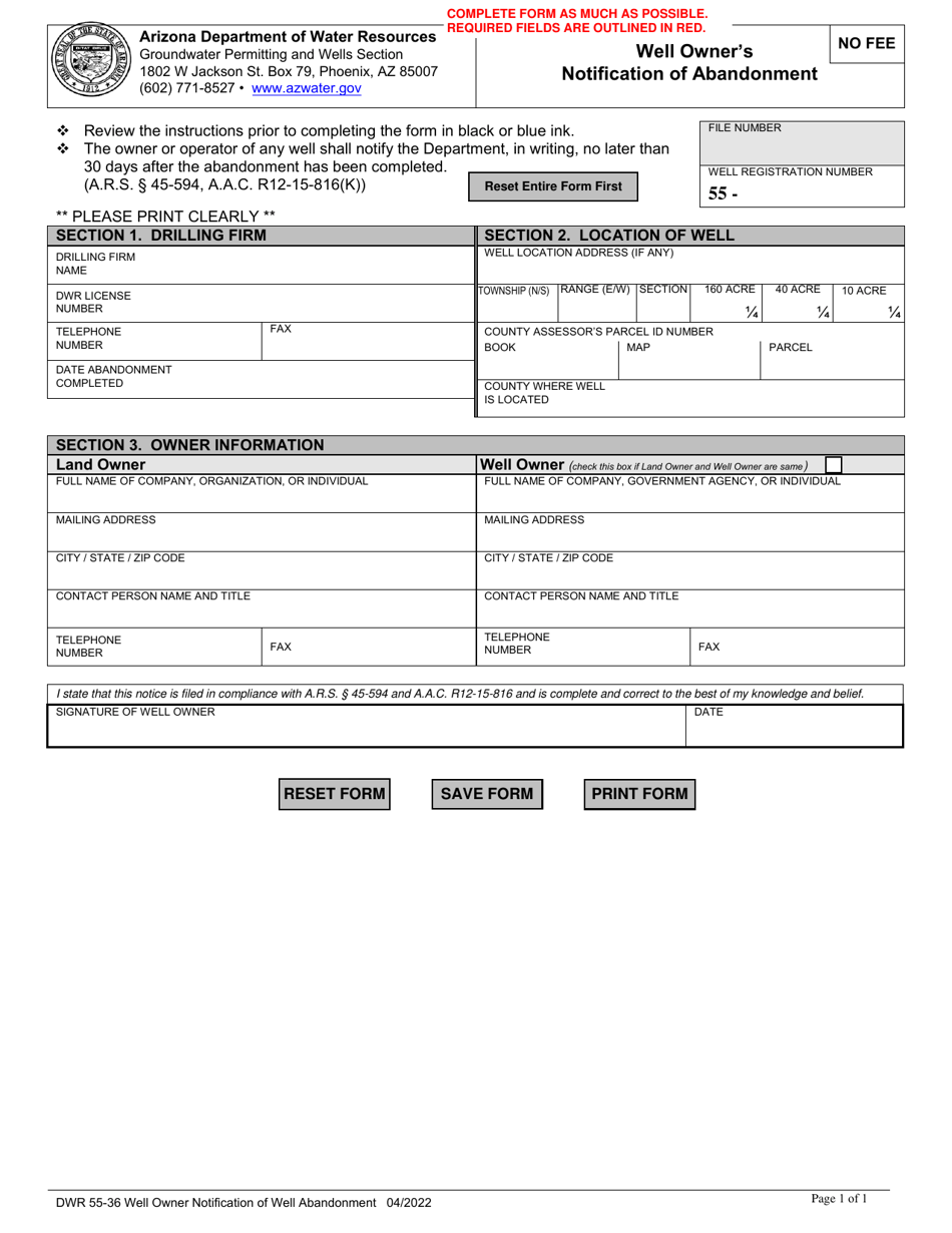 Form DWR55-36 - Fill Out, Sign Online and Download Fillable PDF ...